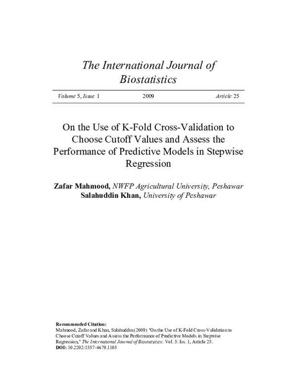 (PDF) On the Use of K-Fold Cross-Validation to Choose Cutoff Values and ...