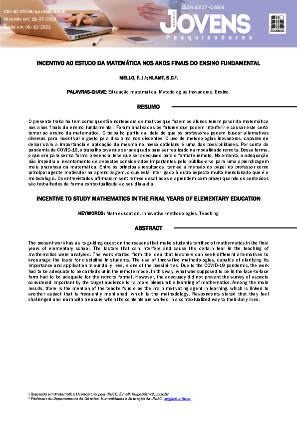 (PDF) Incentivo Ao Estudo Da Matemática Nos Anos Finais Do Ensino Fundamental | Sergio Klamt ...