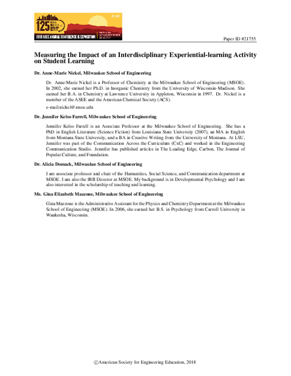 (PDF) Measuring the Impact of an Interdisciplinary Experiential ...