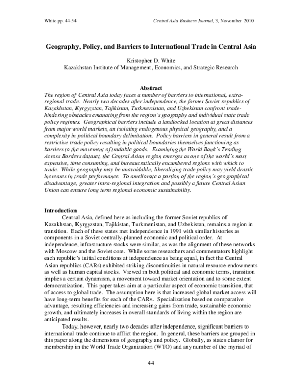 (PDF) Geography, Policy, and Barriers to International Trade in Central ...