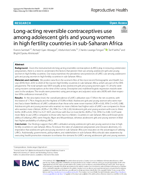 (PDF) Long-acting reversible contraceptives use among adolescent girls ...