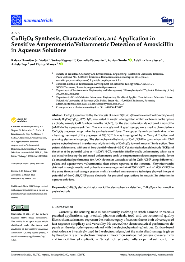 (PDF) CuBi2O4 Synthesis, Characterization, and Application in Sensitive ...