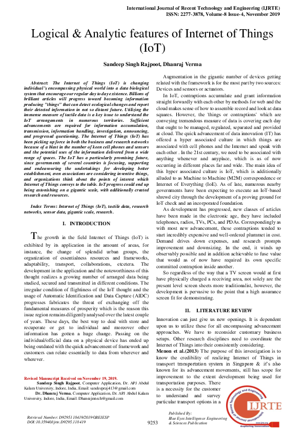 (PDF) Logical & Analytic features of Internet of Things (IoT)