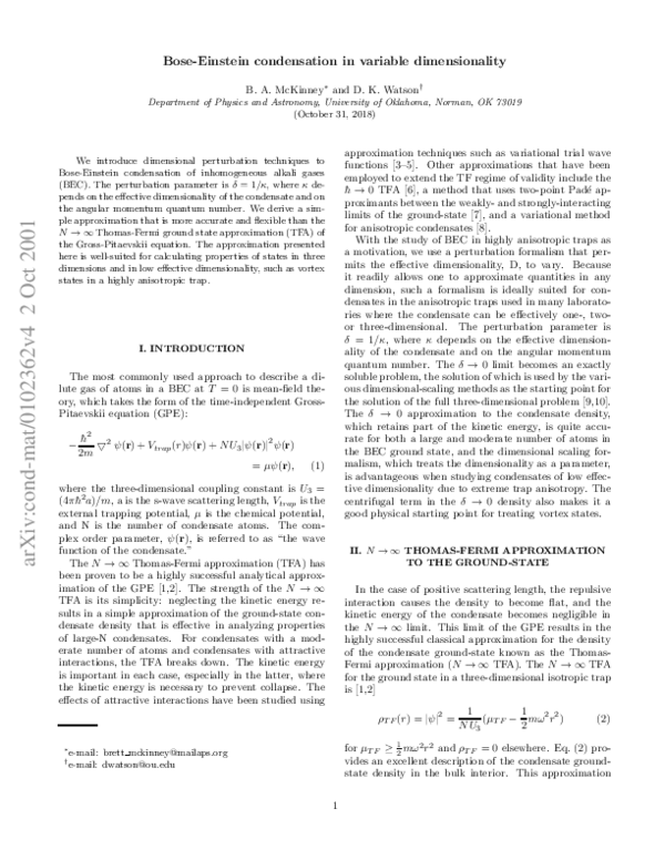 (PDF) Bose-Einstein condensation in variable dimensionality