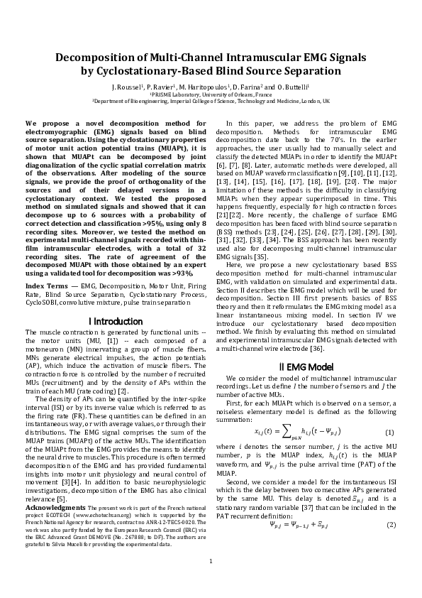 (PDF) Decomposition of Multi-Channel Intramuscular EMG Signals by Cyclostationary-Based Blind ...