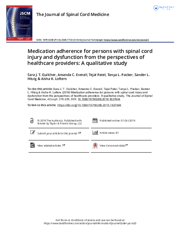 (PDF) Medication adherence for persons with spinal cord injury and dysfunction from the ...