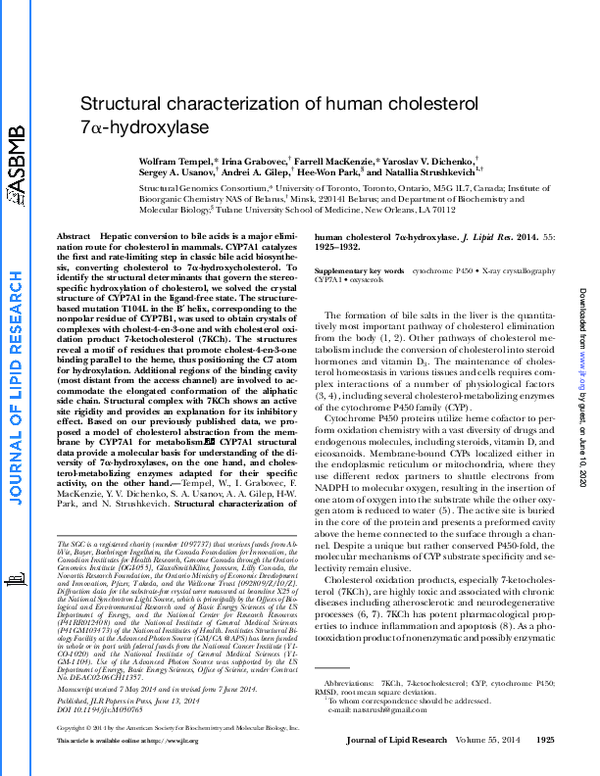 (PDF) Structural characterization of human cholesterol 7α-hydroxylase