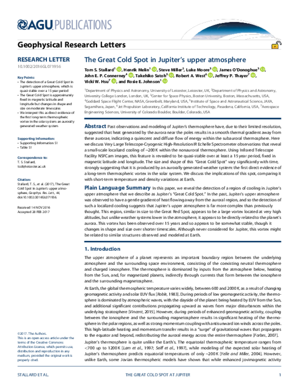 (PDF) The Great Cold Spot in Jupiter's upper atmosphere