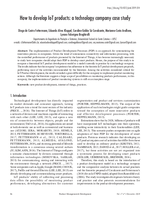 (PDF) How to develop IoT products: a technology company case study