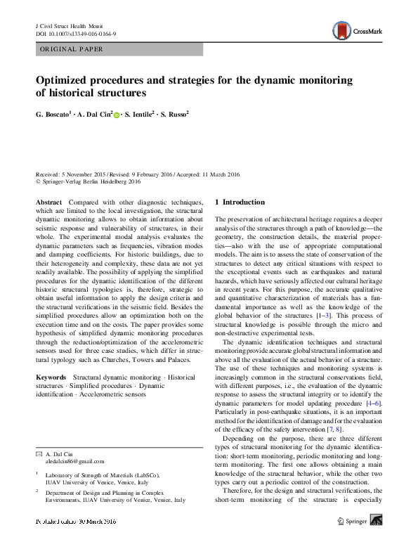 Pdf Optimized Procedures And Strategies For The Dynamic Monitoring Of