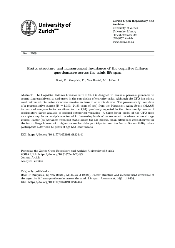 (PDF) Factor Structure and Measurement Invariance of the Cognitive ...