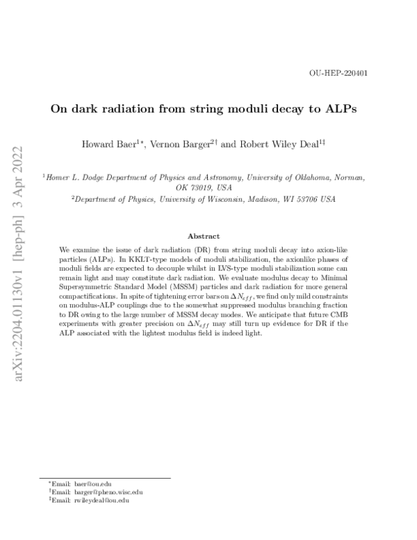(PDF) On dark radiation from string moduli decay to ALPs