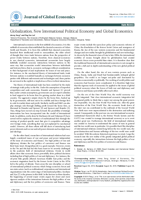 (PDF) Globalization, New International Political Economy and Global ...
