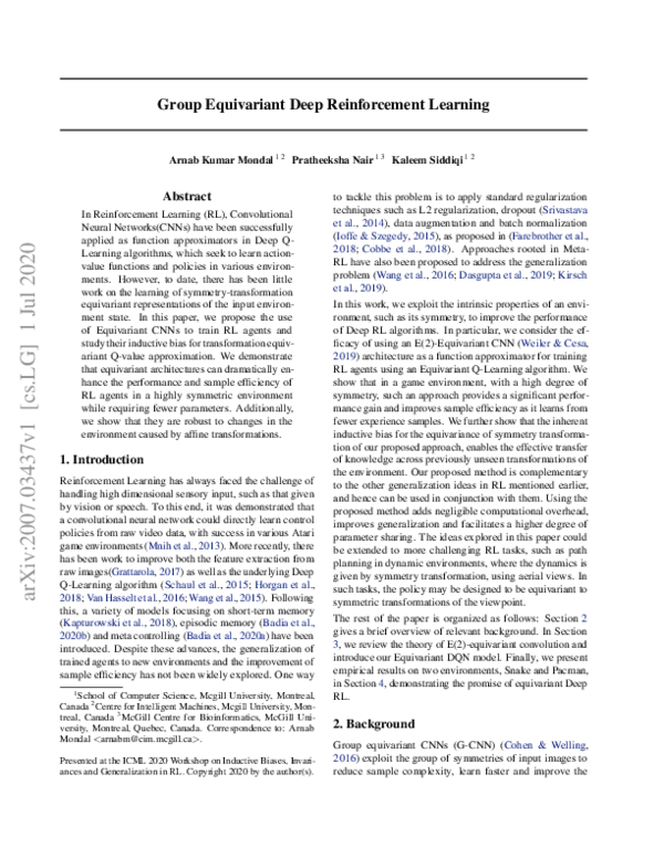(PDF) Group Equivariant Deep Reinforcement Learning