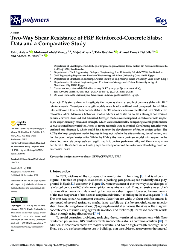 (PDF) Two-Way Shear Resistance of FRP Reinforced-Concrete Slabs: Data ...