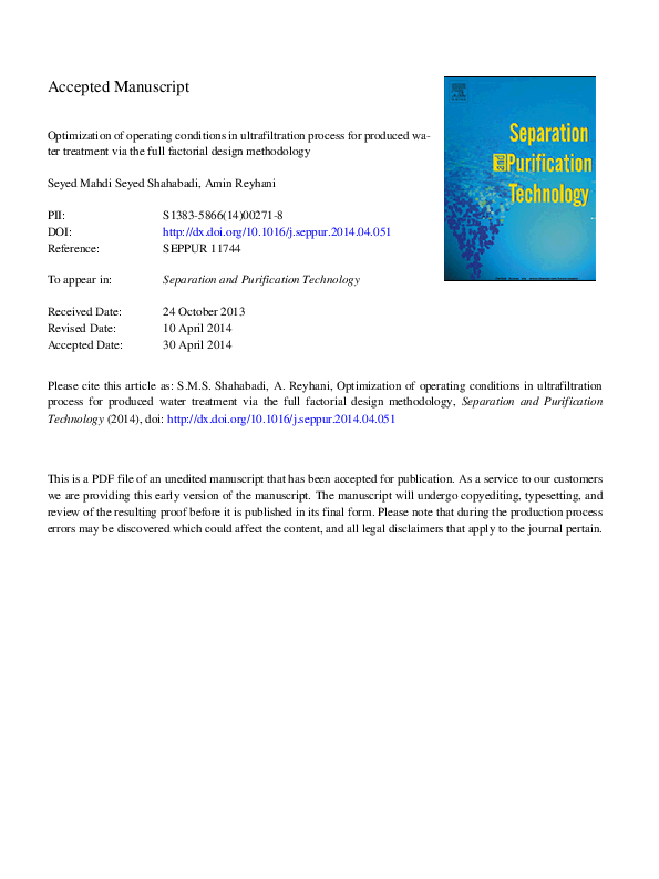 (PDF) Optimization of operating conditions in ultrafiltration process ...
