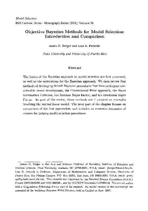 Pdf Objective Bayesian Methods For Model Selection Introduction And Comparison Luis