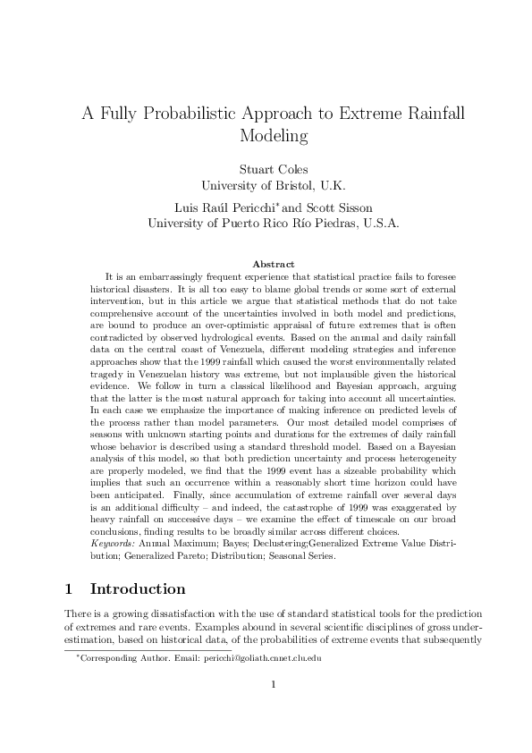 (PDF) A fully probabilistic approach to extreme rainfall modeling