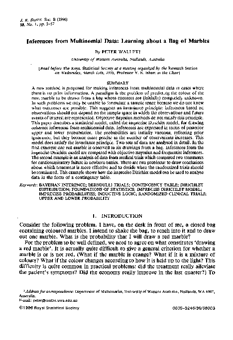 (PDF) Inferences from Multinomial Data: Learning About a Bag of Marbles