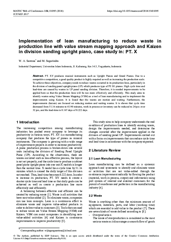 (PDF) Implementation of lean manufacturing to reduce waste in production line with value stream ...