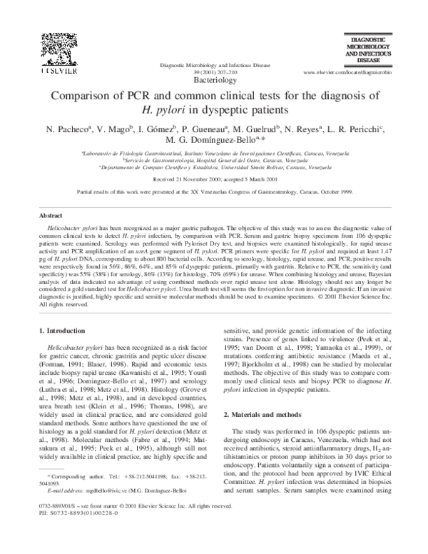 Comparison of PCR and common clinical tests for the diagnosis of H ...
