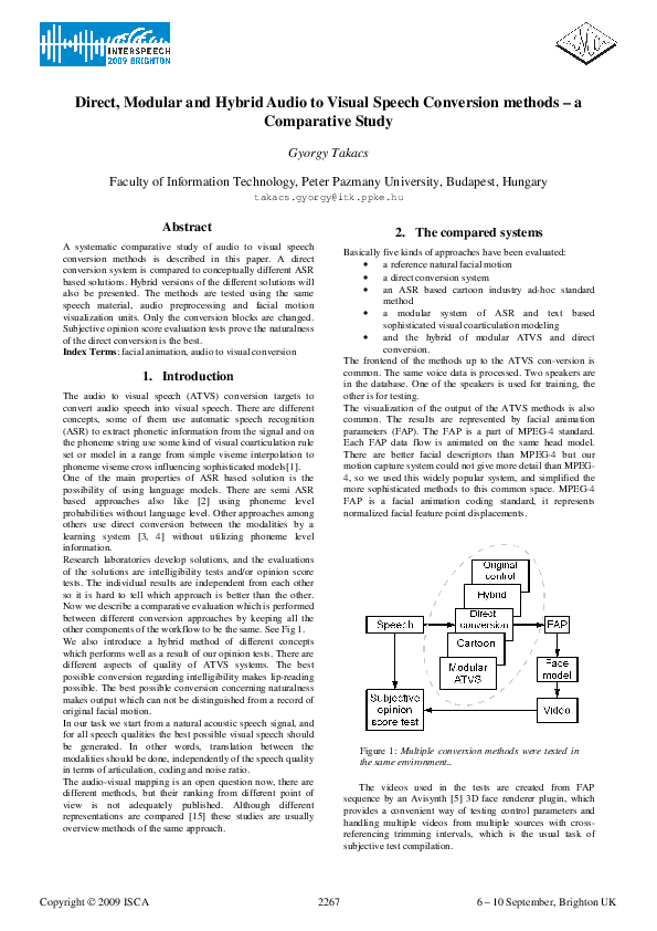 (PDF) Direct, modular and hybrid audio to visual speech conversion ...
