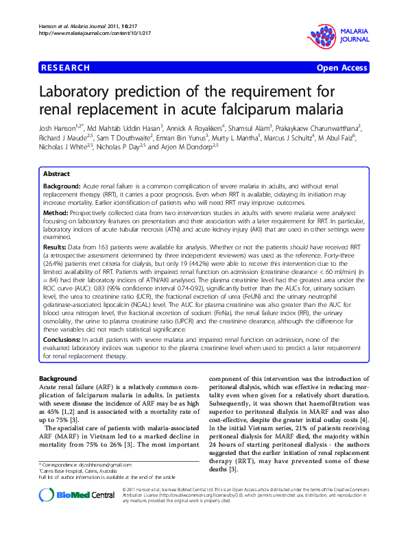 (PDF) Laboratory prediction of the requirement for renal replacement in ...
