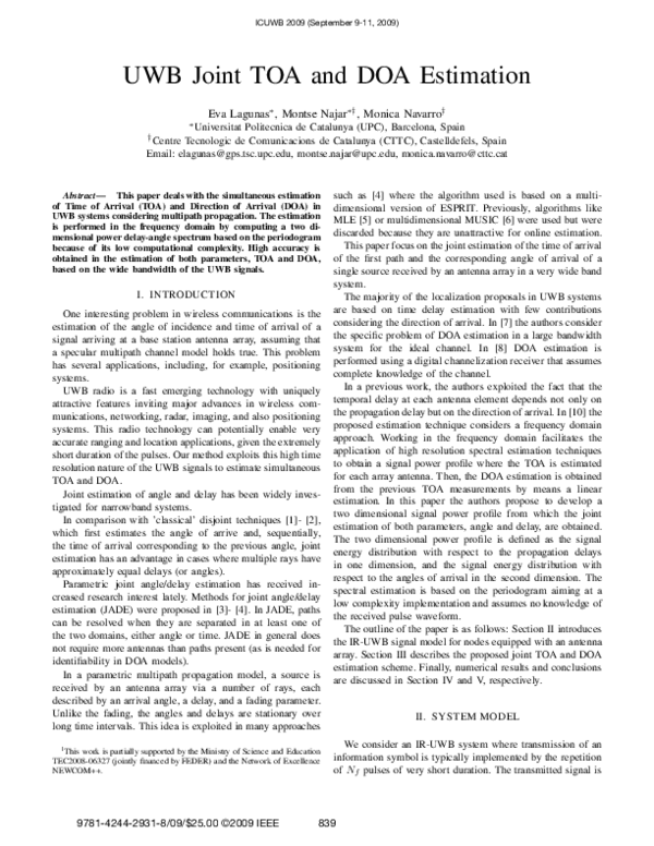 (PDF) UWB joint TOA and DOA estimation
