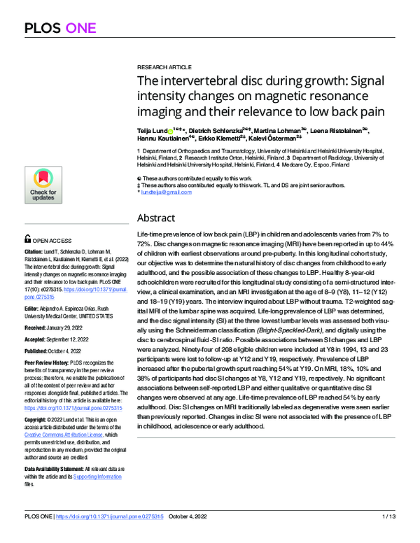 (PDF) The intervertebral disc during growth: Signal intensity changes ...