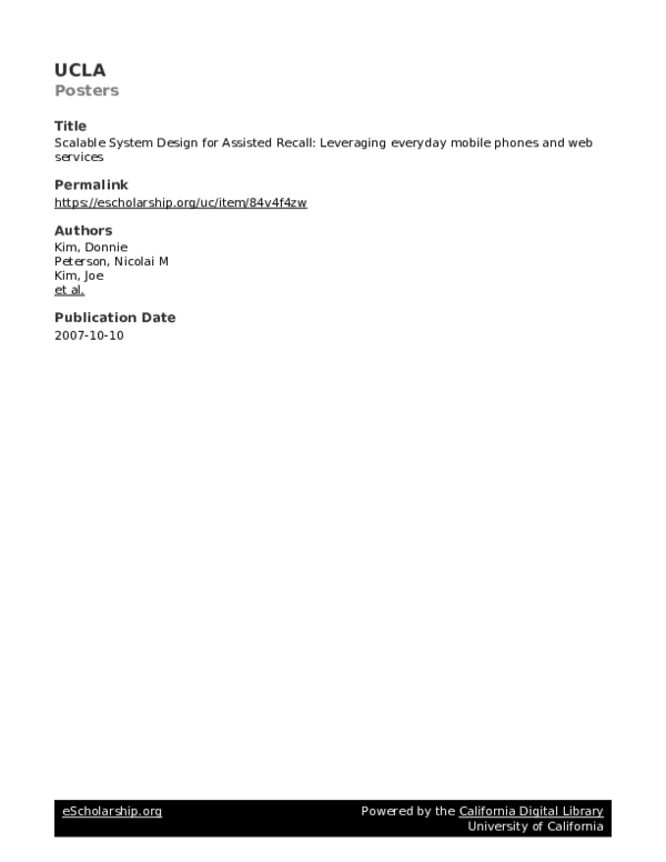 (PDF) Scalable System Design for Assisted Recall: Leveraging everyday ...