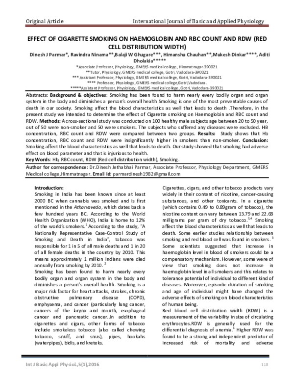 (PDF) Effect of Cigarette Smoking on Haemoglobin and RBC Count and RDW ...