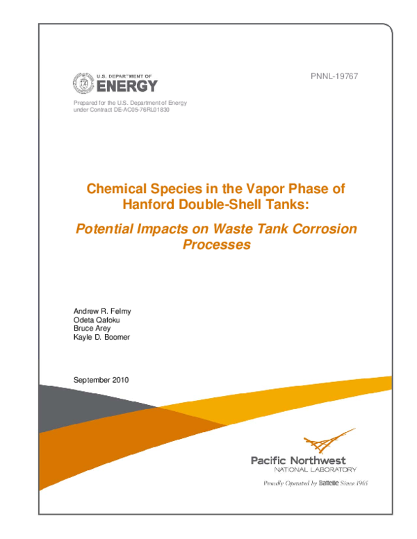 (PDF) Chemical Species in the Vapor Phase of Hanford Double-Shell Tanks ...
