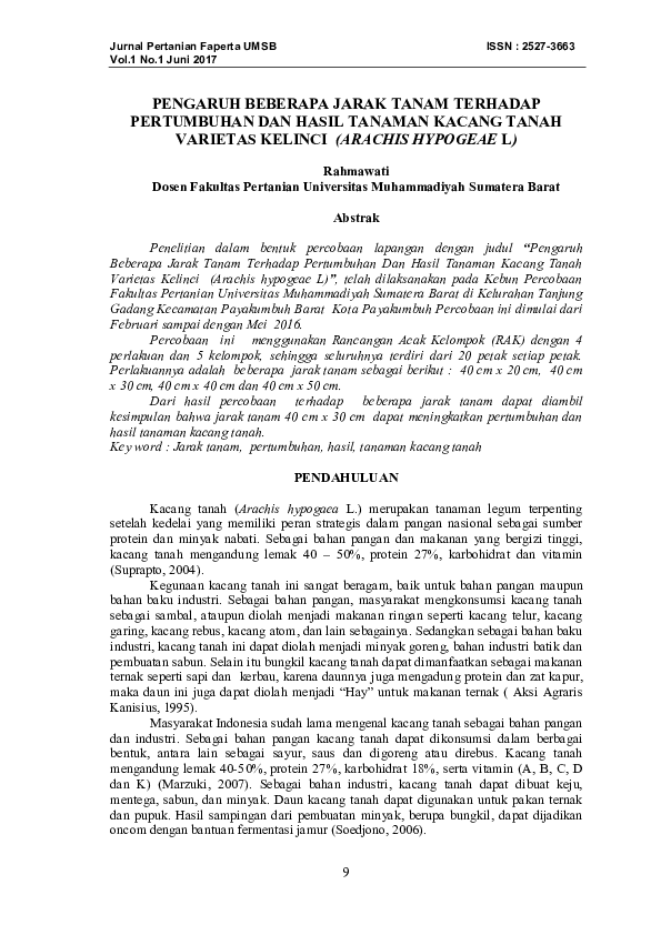 (PDF) Pengaruh Beberapa Jarak Tanam Terhadap Pertumbuhan Dan Hasil Tanaman Kacang Tanah Varietas ...