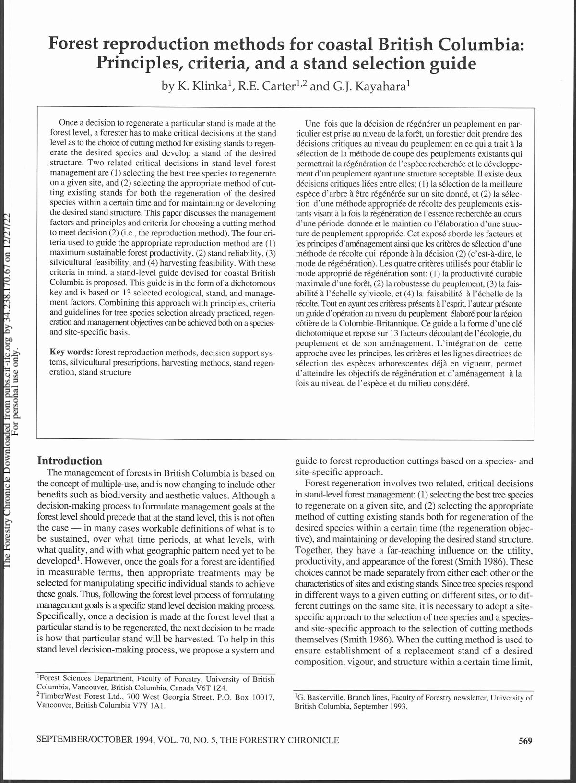(PDF) Forest reproduction methods for coastal British Columbia ...
