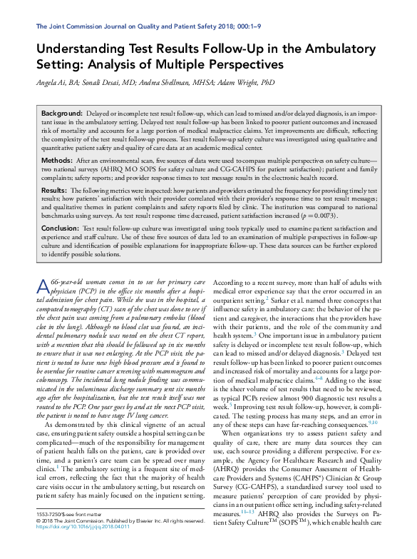 (PDF) Understanding Test Results Follow-Up in the Ambulatory Setting ...