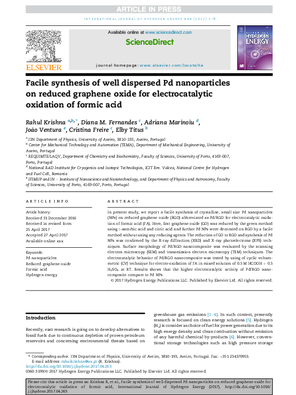 (PDF) Facile synthesis of well dispersed Pd nanoparticles on reduced ...