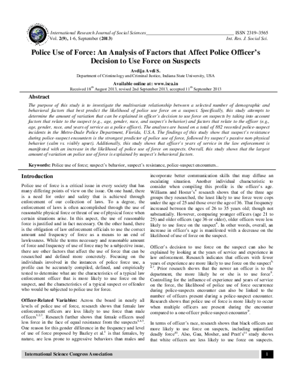 Pdf Police Use Of Force An Analysis Of Factors That Affect Police