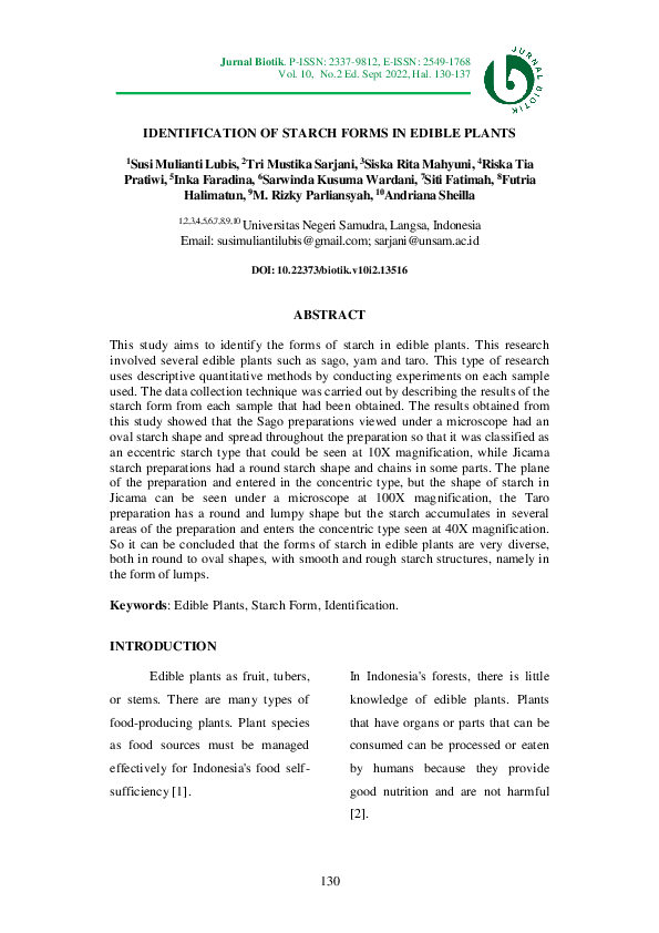 (PDF) Identification of Starch Forms in Edible Plants