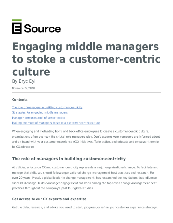 (PDF) Engaging Middle Managers to Stoke a Customer-Centric Culture