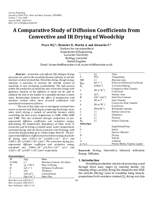 (PDF) A Comparative Study of Diffusion Coefficients from Convective and IR Drying of Woodchip