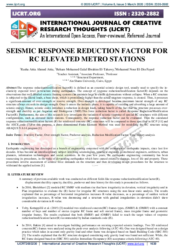 (PDF) Seismic Response Reduction Factor for RC Elevated Metro Stations ...