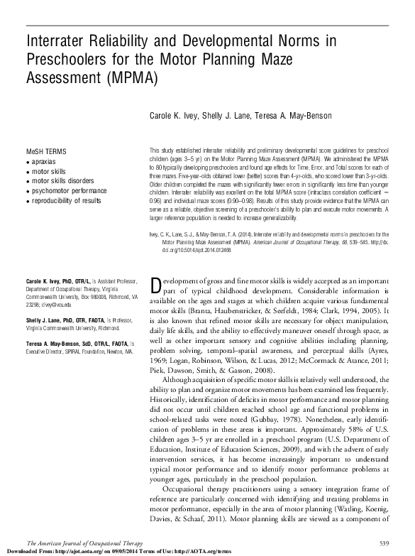 (PDF) Interrater Reliability and Developmental Norms in Preschoolers ...