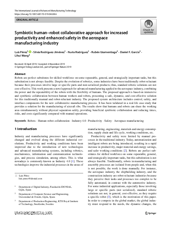 (PDF) Symbiotic human–robot collaborative approach for increased ...