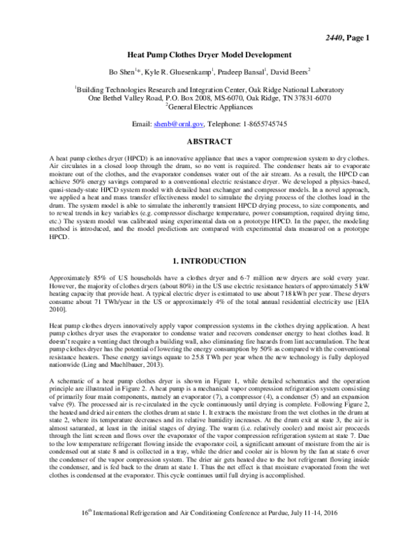 (PDF) Heat Pump Clothes Dryer Model Development