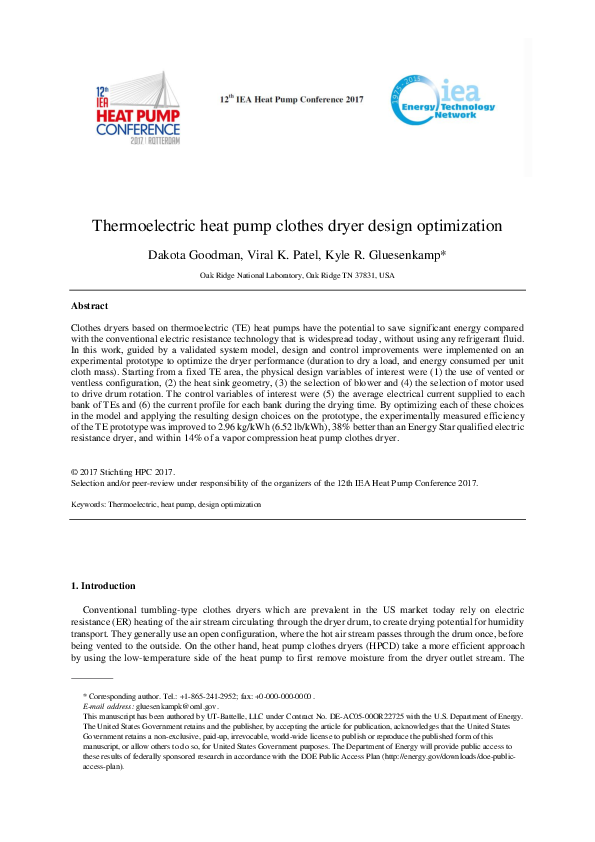 (PDF) Thermoelectric heat pump clothes dryer design optimization
