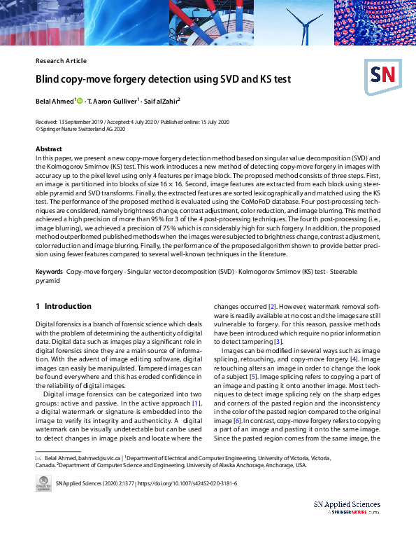 Pdf Blind Copy Move Forgery Detection Using Svd And Ks Test