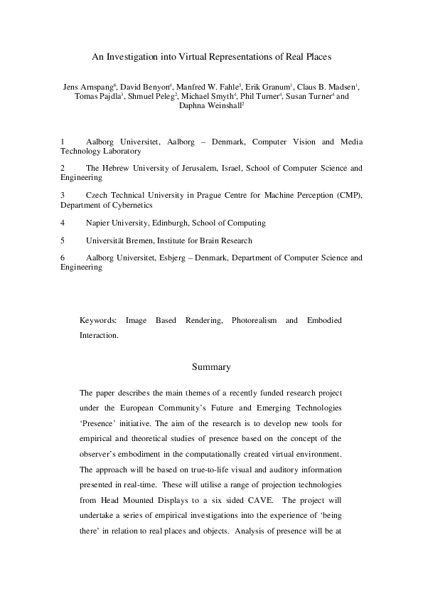 (PDF) An Investigation into Virtual Representation of Real Places