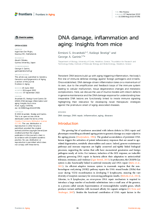 (PDF) DNA damage, inflammation and aging: Insights from mice