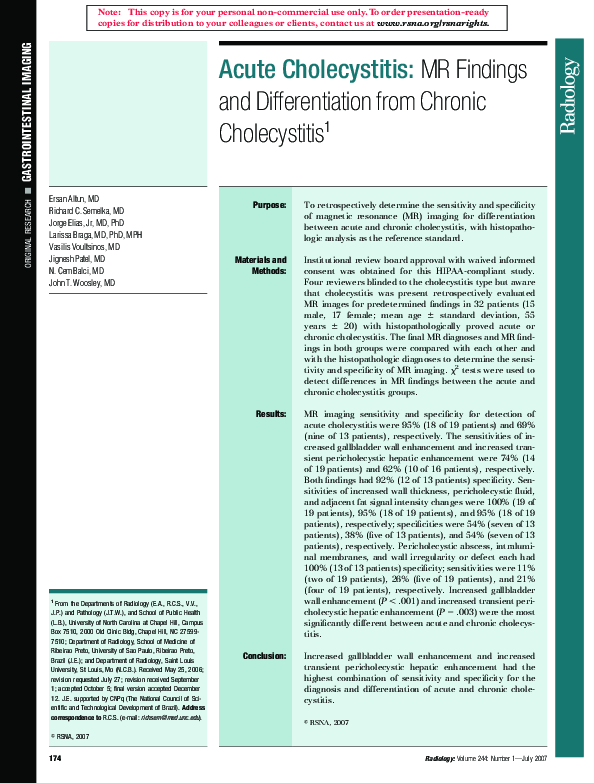 (PDF) Acute Cholecystitis: MR Findings and Differentiation from Chronic ...