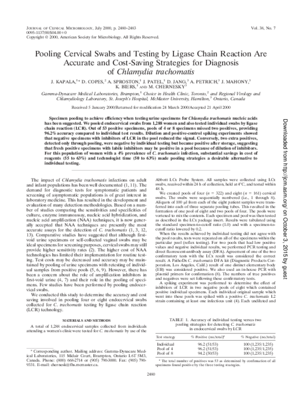(PDF) Pooling Cervical Swabs and Testing by Ligase Chain Reaction Are ...